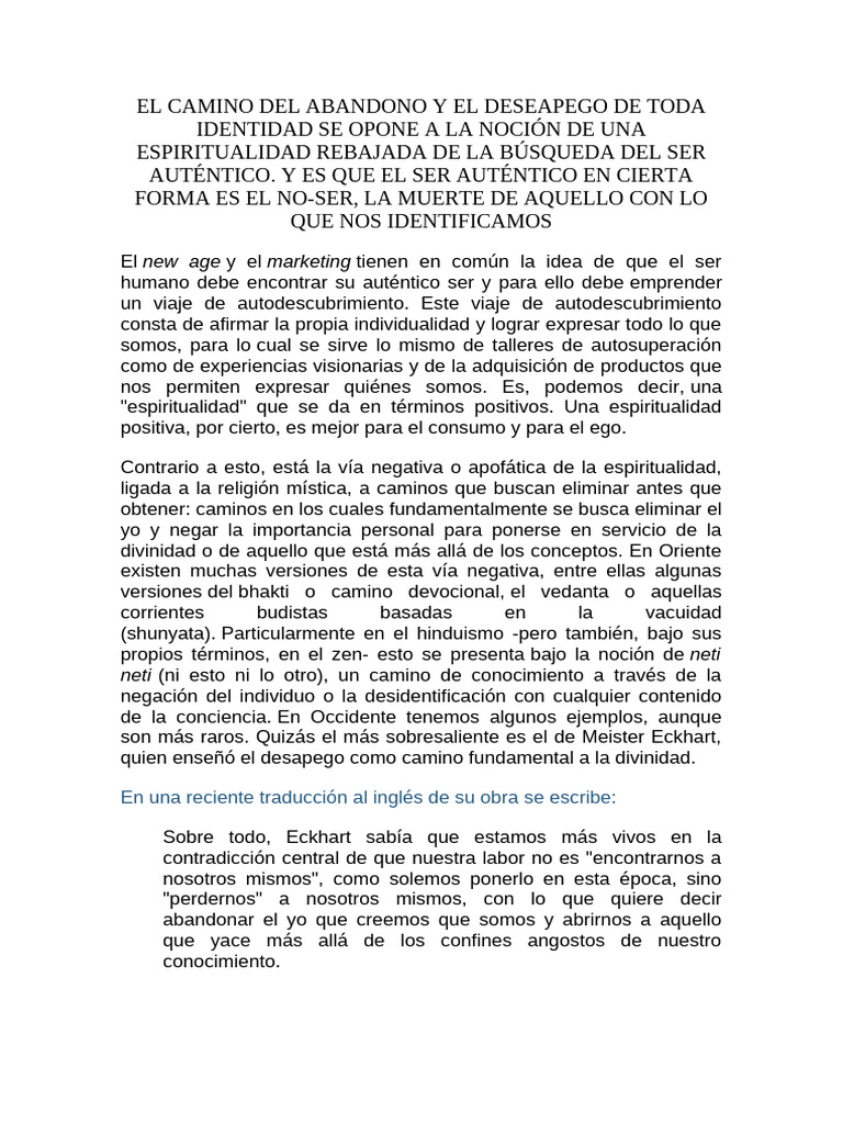 Por qué, más que de encontrarte a ti mismo, se trata de abandonar quien crees que eres | PDF ...