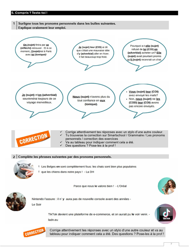 2425 Les Pronoms Personnels - Clé Des Exercices | PDF | Pronom ...