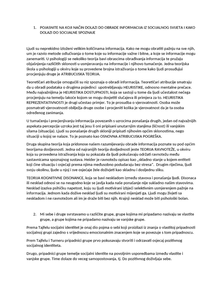 Psihologija Zavrsni Ispit Pitanja | PDF