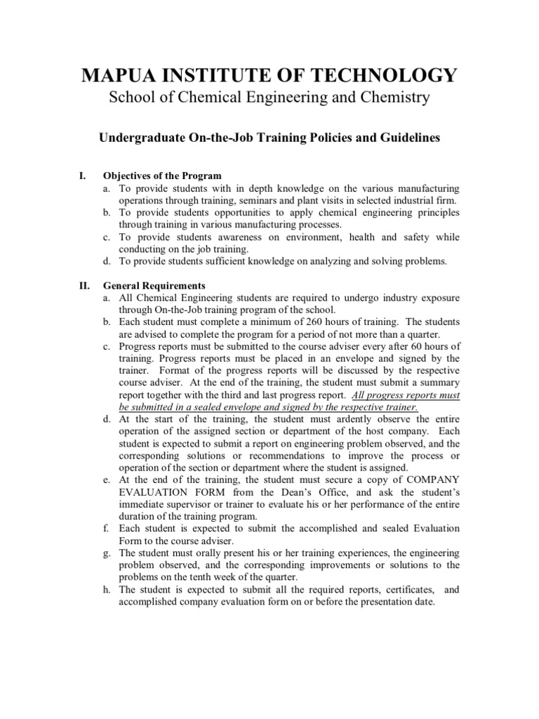 OJT Requirements and Guidelines | PDF | Technology & Engineering