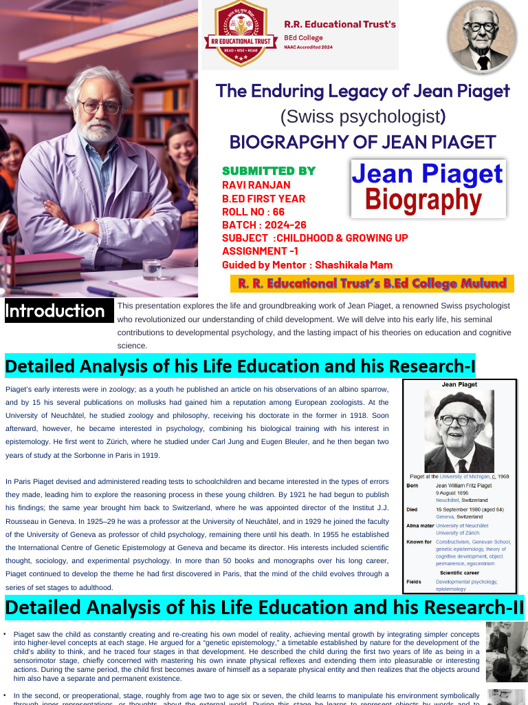 Jean Piaget: Pioneer of Child Development | PDF | Constructivism ...