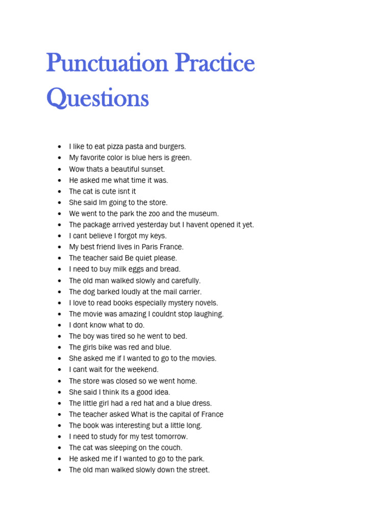 Punctuation Practice Questions | PDF