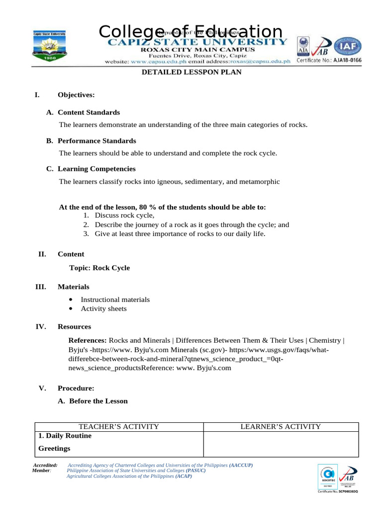 Rock Cycle Lesson Plan for Students | PDF