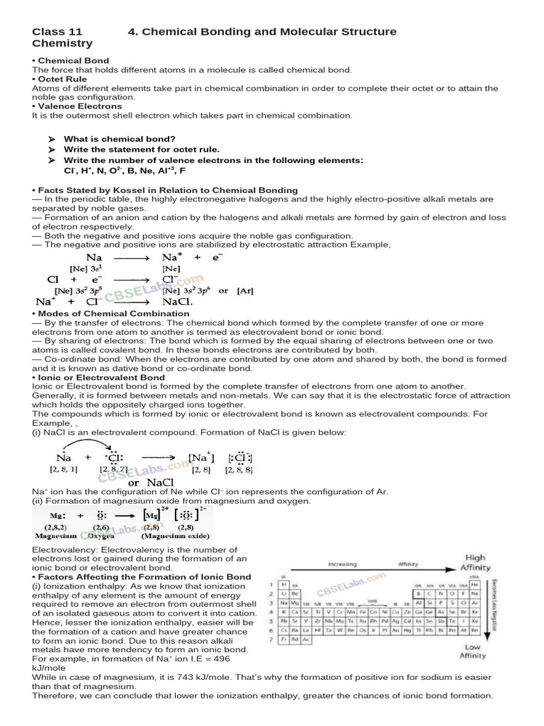4. Chemical bonding | PDF | Ionic Bonding | Chemical Bond