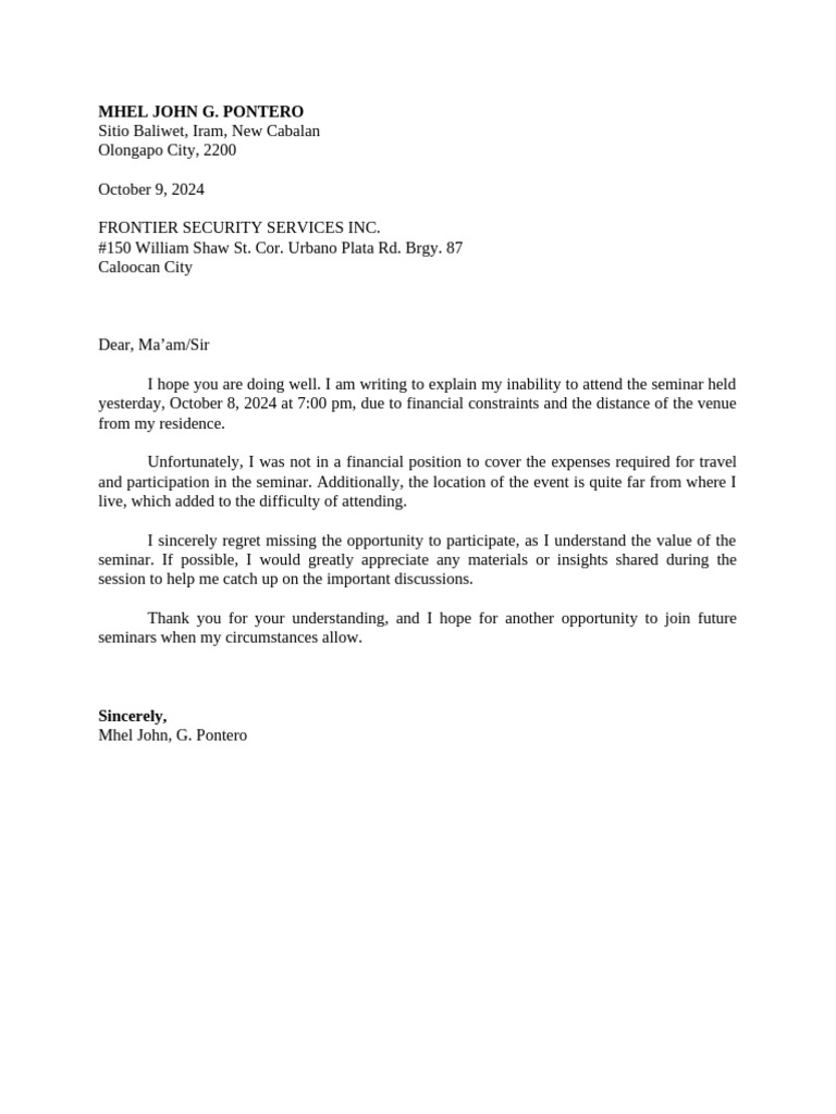 Explanation Letter- Mhel John G. Pontero | PDF