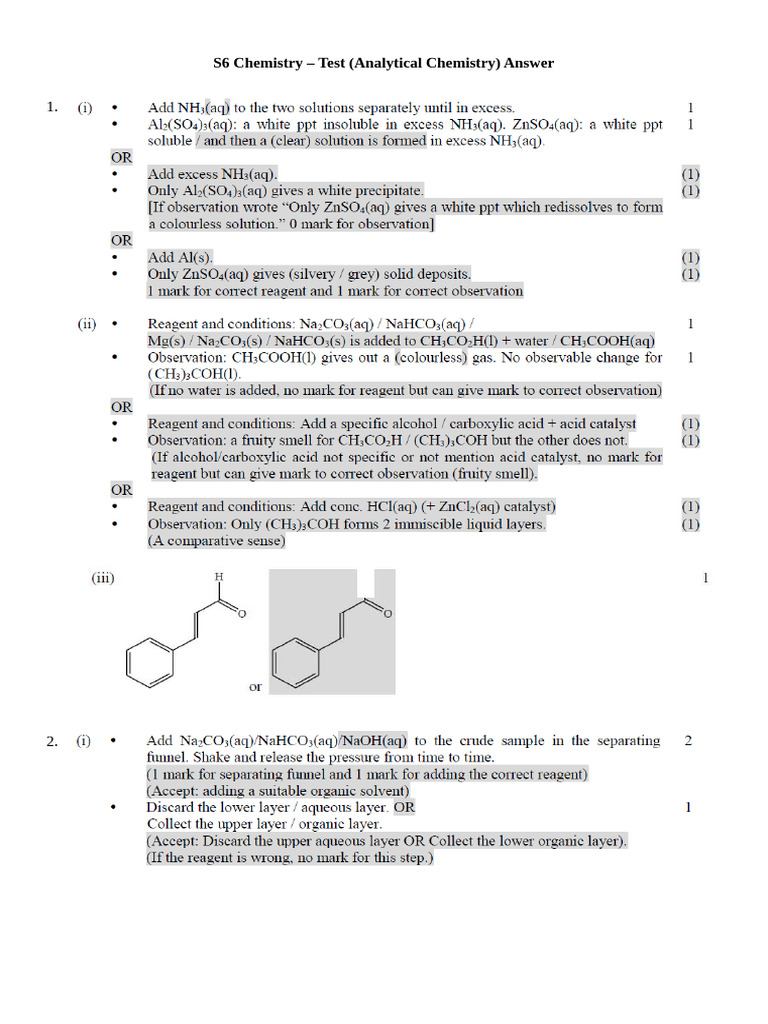 24-25 S6 Chemistry Test Ans (Analytical Chem) | PDF