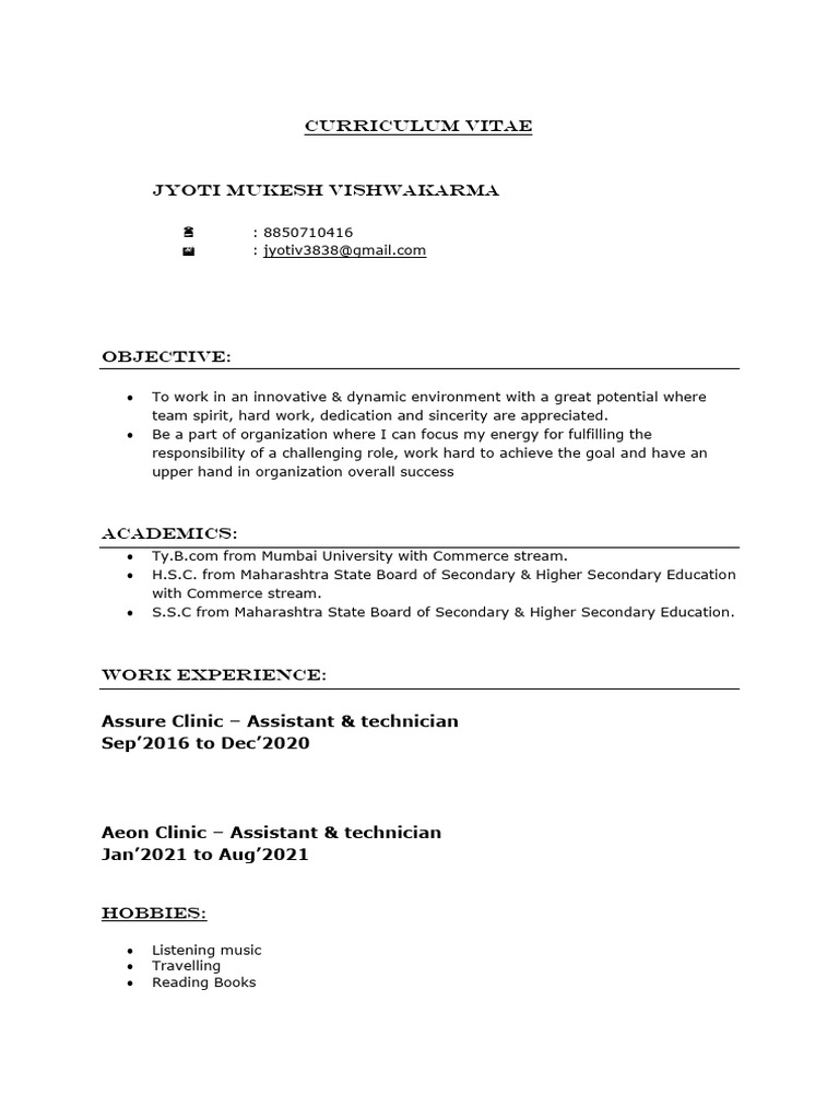 Jyoti Mukesh Vishwakarma CV | PDF