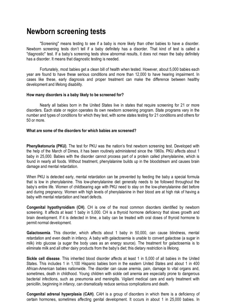 Newborn Screening Tests | PDF | Infants | Medicine