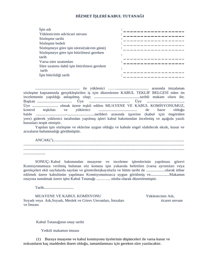 Hizmet Isleri Kabul Tutanagi 2doc | PDF