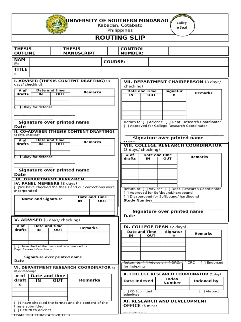 Edr f11 Routing Slip Student v.4.0 | PDF | Thesis | Higher Education