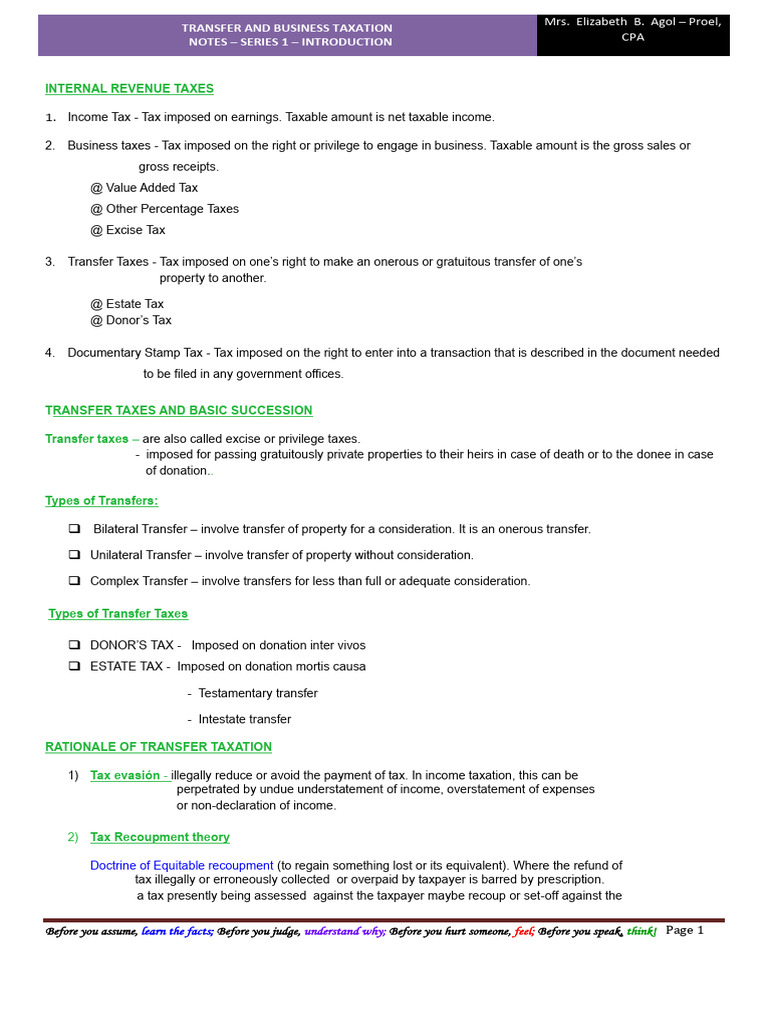 1 Lecture Note 1 2025 Introduction | PDF | Taxes | Inheritance