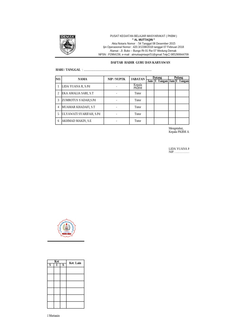 Absen Guru & Tu Terbaru 2024 | PDF