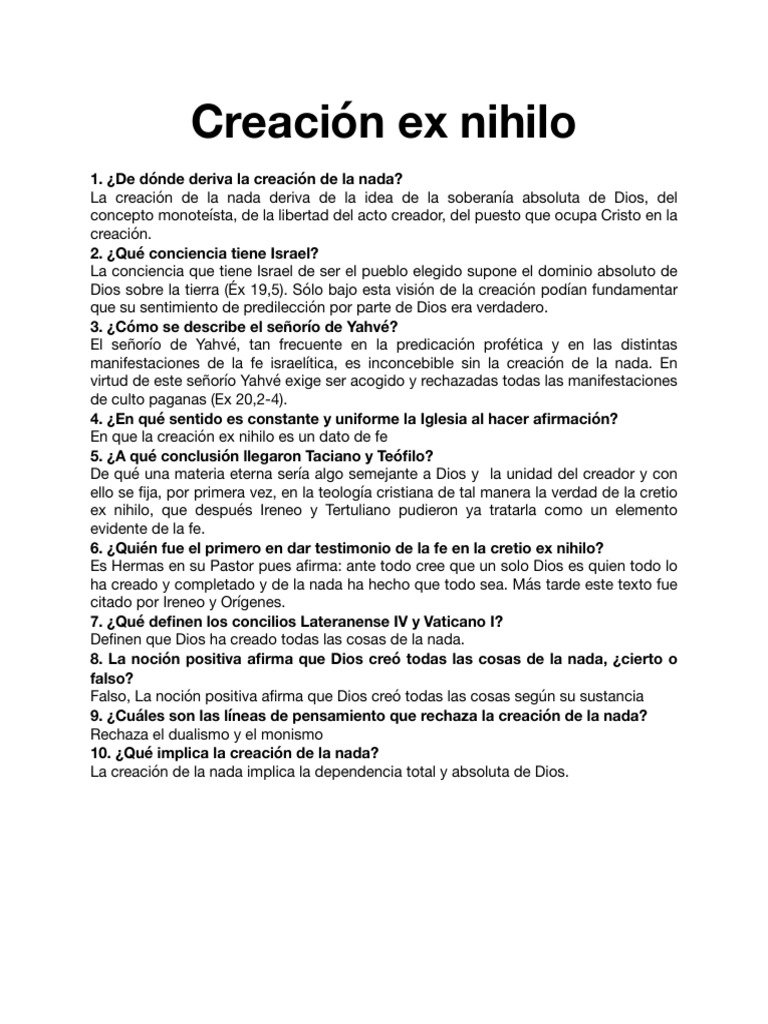CREATIO Ex Nihilo Preguntas | PDF | Dios | Fe