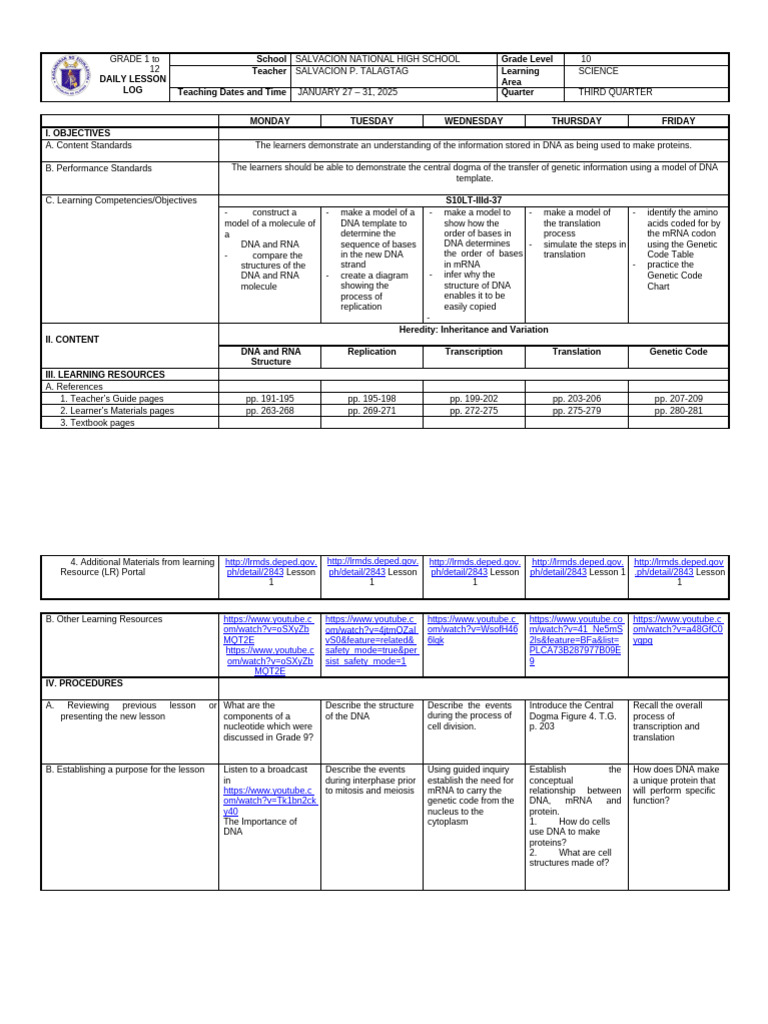 DLL Mod.2 Part 1 3RD QRTR G10 | PDF | Translation (Biology) | Dna