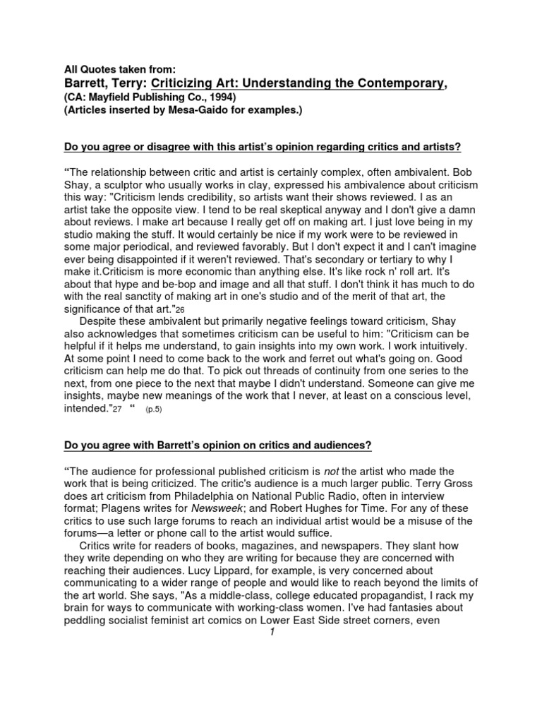 Criticizing Art Handout | PDF | Art Criticism | Argument