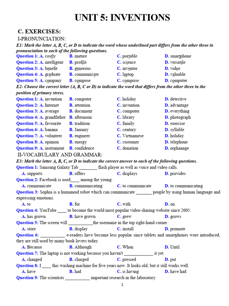 Grade 10 - Unit 5 - Exercises (1) | PDF | Smartphone | E Reader