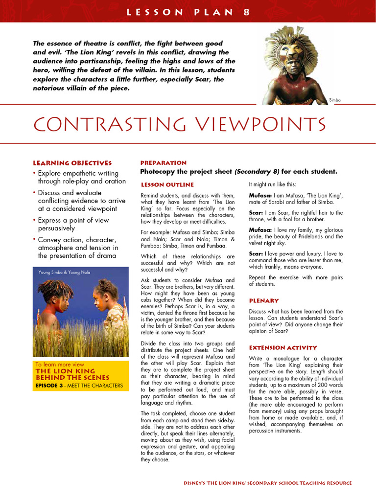 TheLionKing Secondary Lesson Plan 8 Contrasting Viewpoints | PDF ...