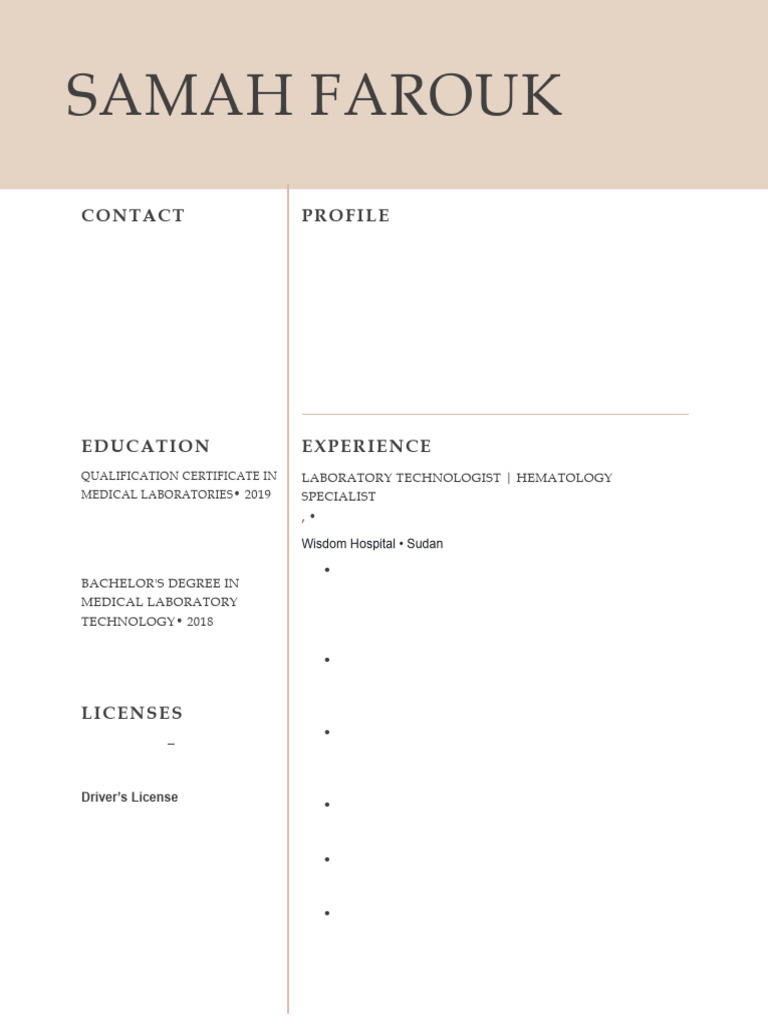 Samah Farouk - Medical Laboratory Technologist | PDF | Medical Laboratory | Hematology