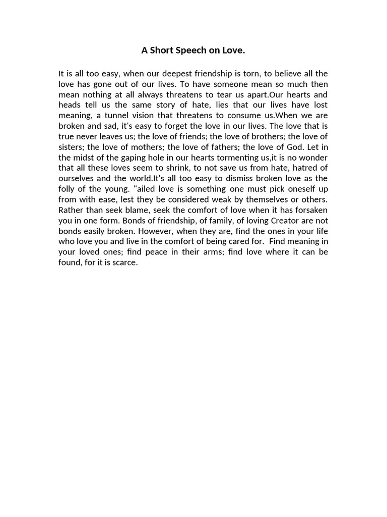 A Short Speech On Love For Memorized | PDF