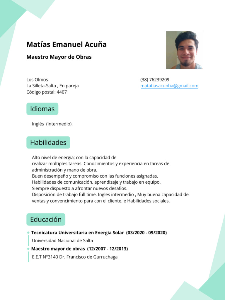 Perfil Profesional de Matías Acuña | PDF