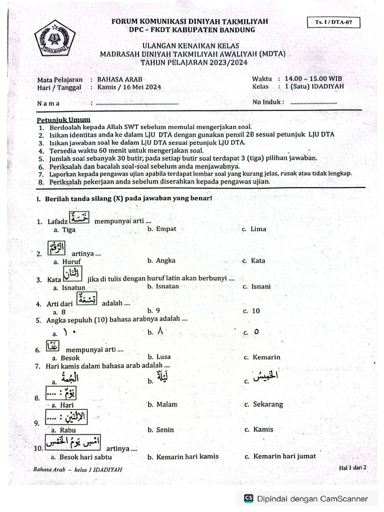 b arab kelas 1 DTA | PDF