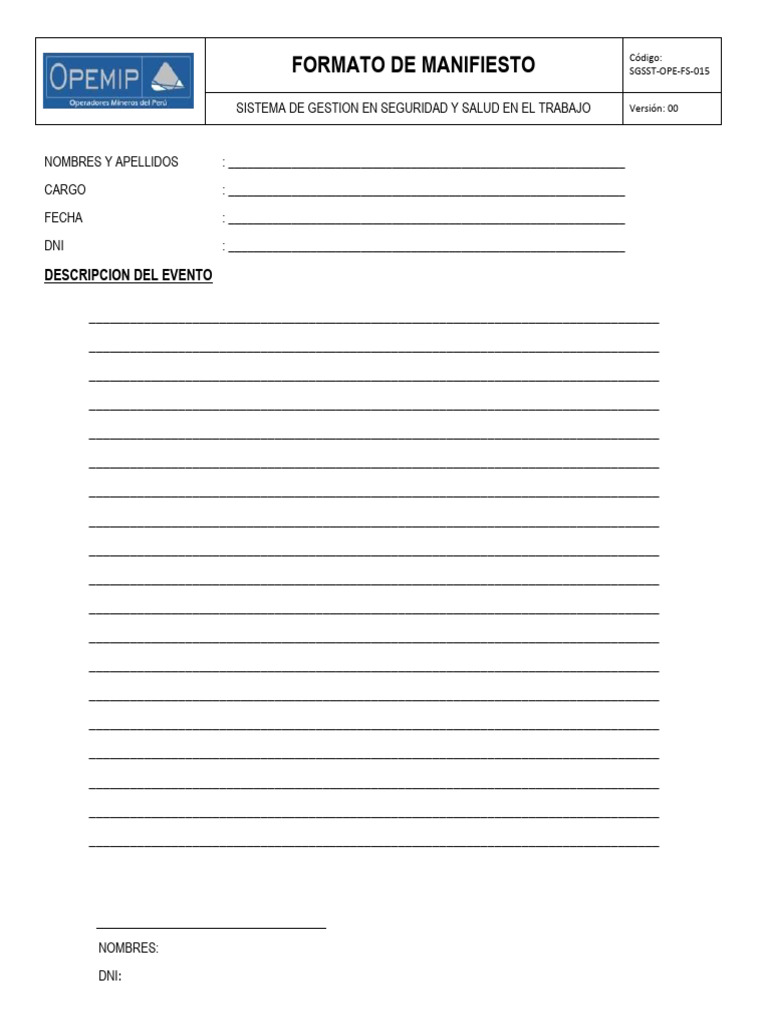 SGSST Ope Fs 015 - Formato de Manifiesto | PDF | Autenticación ...