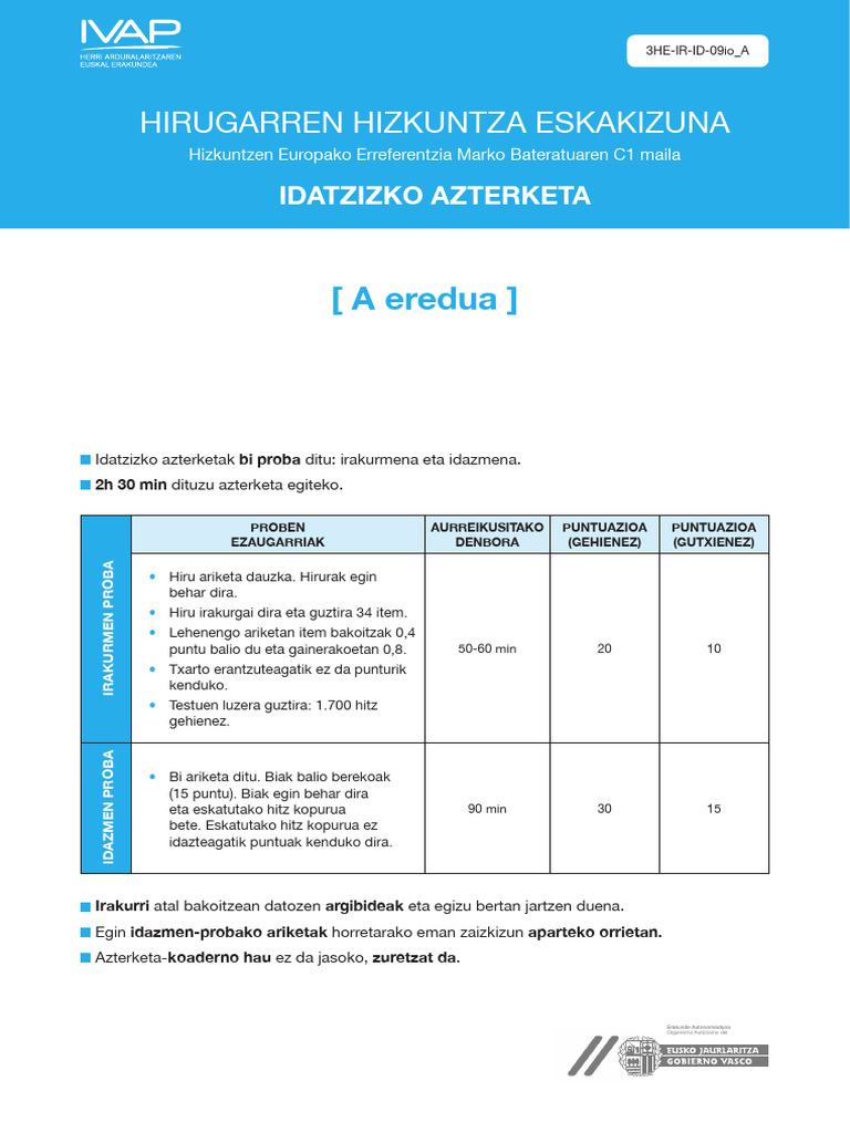 (A Eredua) : Hirugarren Hizkuntza Eskakizuna | PDF