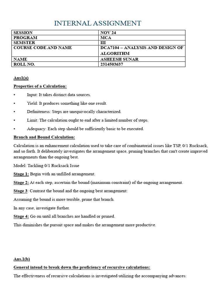 Analysis & Design of Algorithm | PDF | Algorithms And Data Structures ...
