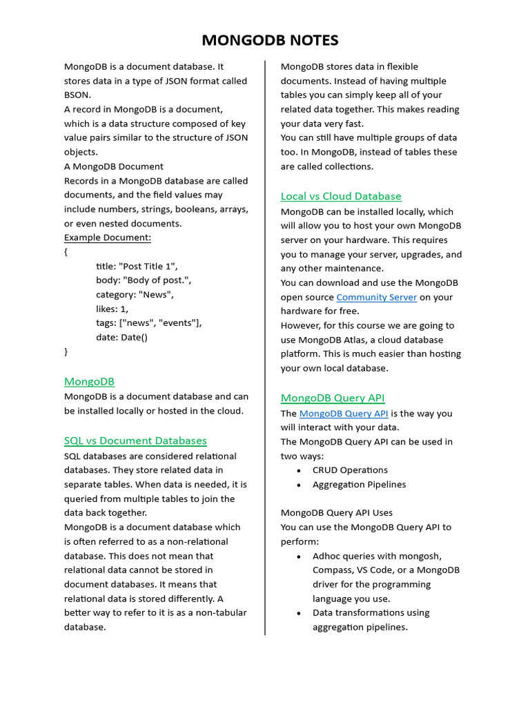 Mongodb Is A Document Database Pdf Mongo Db Database Index