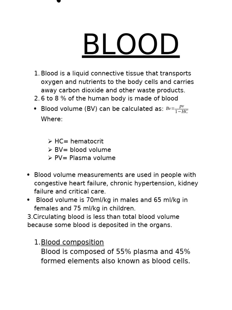 Understanding Blood Composition and Volume | PDF