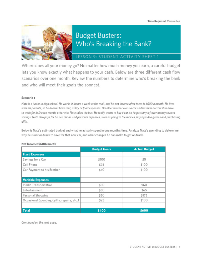 Budget Busters (3 Scenarios) | PDF | Budget | Expense