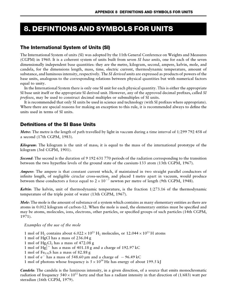 Definitions and Symbols For Units | PDF