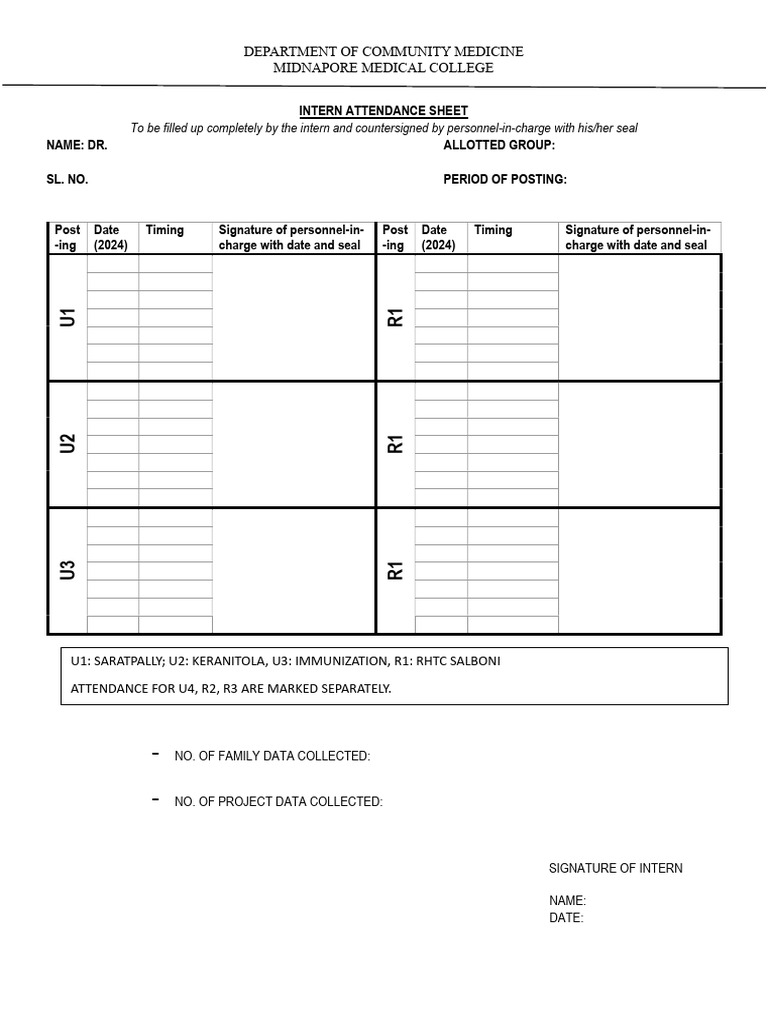 Intern Attendance Sheet-1 | PDF