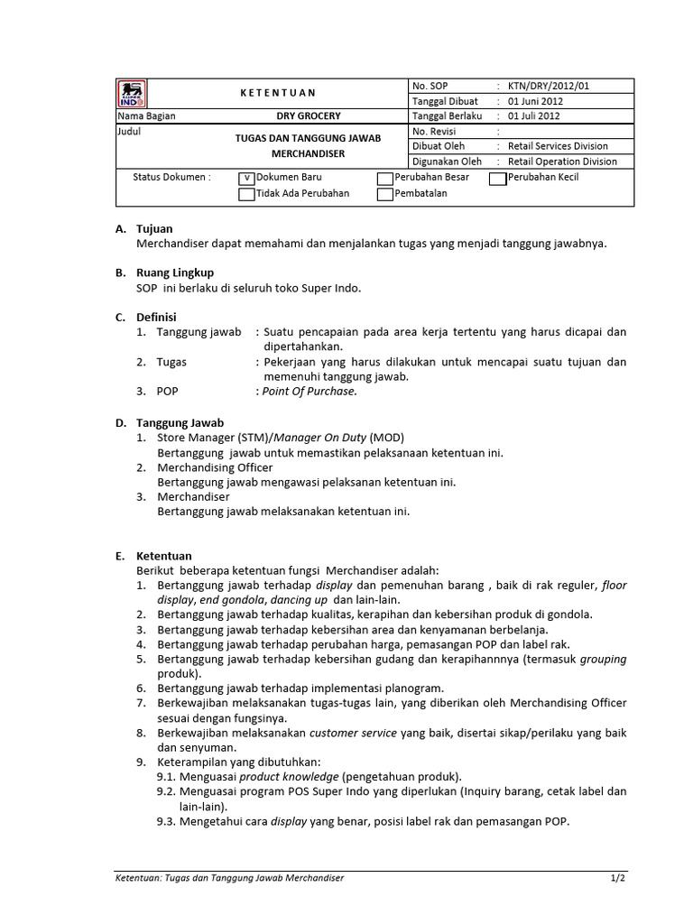 Grocery 01. Tugas Dan Tanggung Jawab Merchandiser | PDF