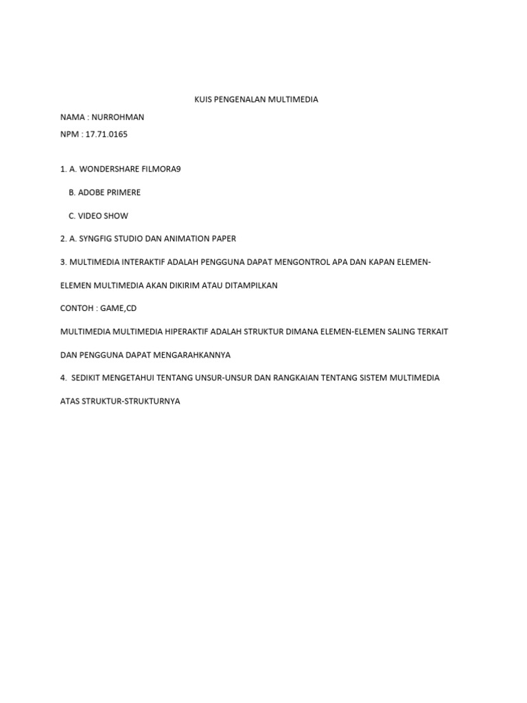 KUIS PENGENALAN MULTIMEDIA | PDF