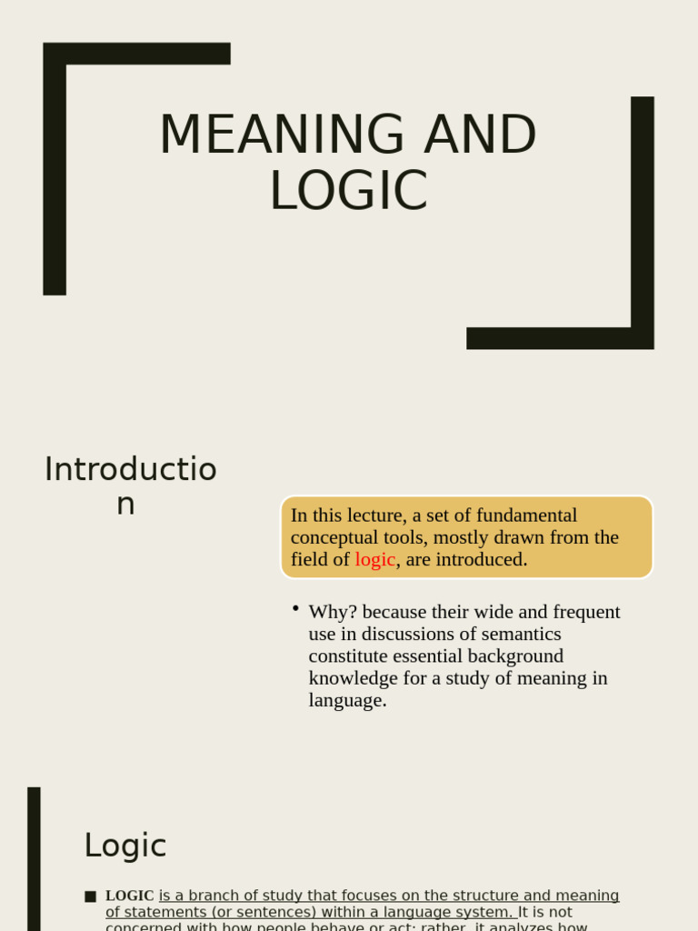 Lecture 5 Meaning and Logic Part 1 | PDF | Semantics | Proposition