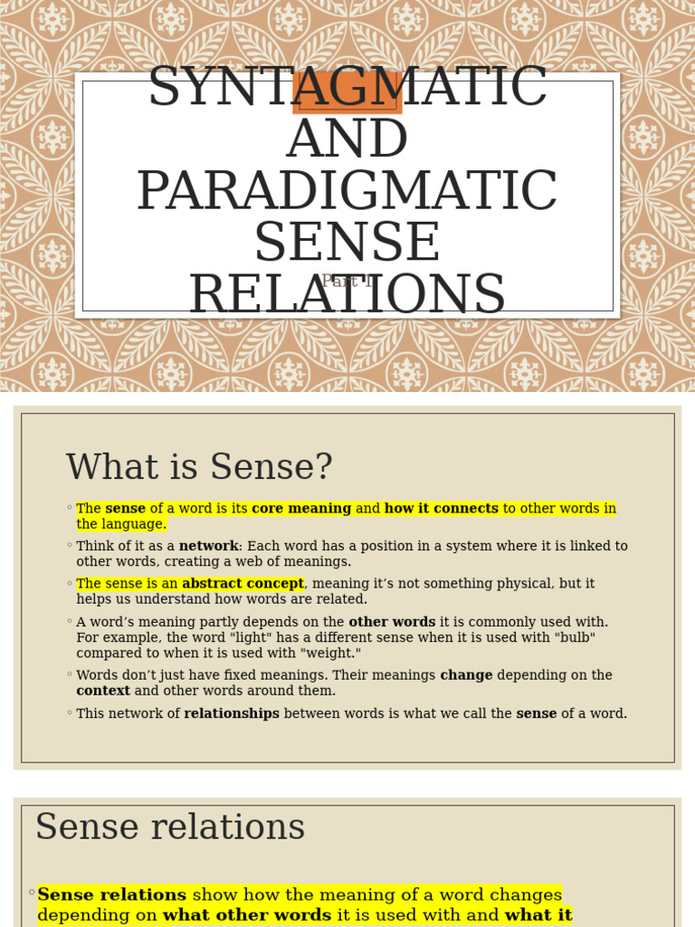 Lecture 7 Syntagmatic and Paradigmatic Sense Relations | PDF | Syntax ...