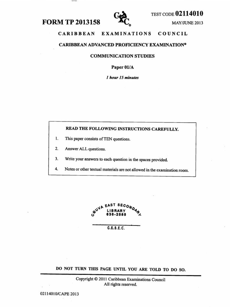 CAPE Communication Studies Exam Paper | PDF