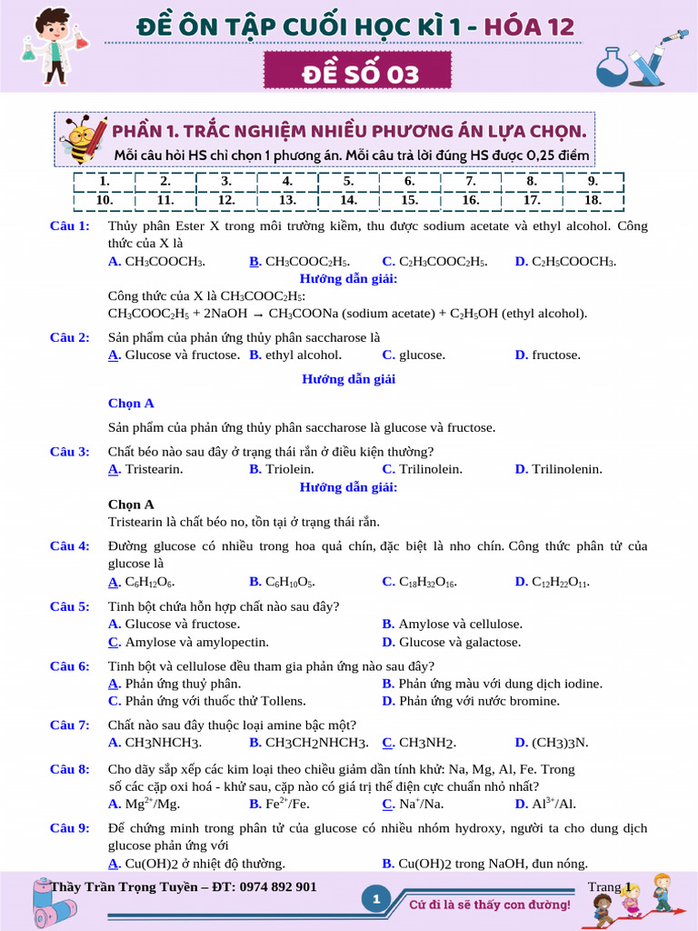 1. ĐỀ SỐ 3 - CK1 - Hoá 12 | PDF