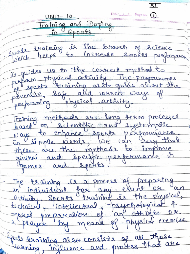 Class 11th Unit 10 Training and Doping in Sports | PDF