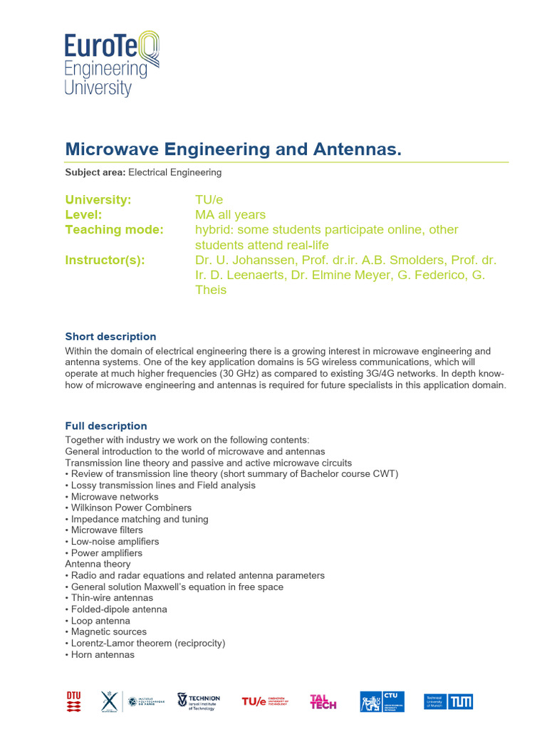 Microwave Engineering and Antennas Course | PDF | Antenna (Radio ...
