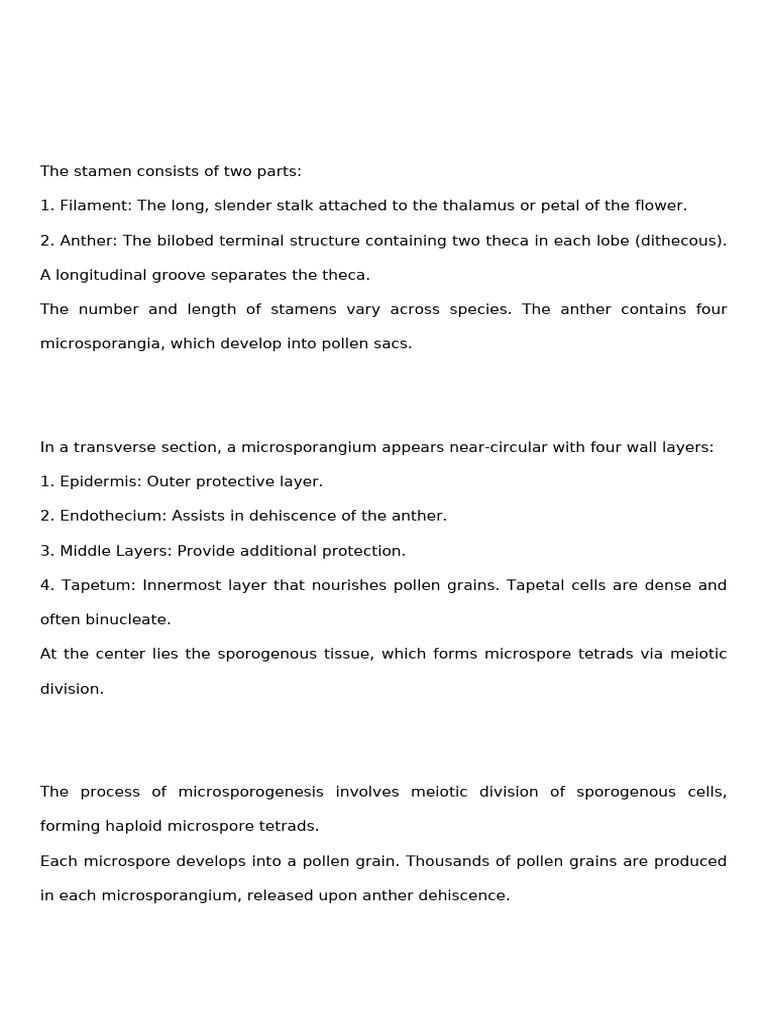 Notes On Stamen and Pollen | PDF