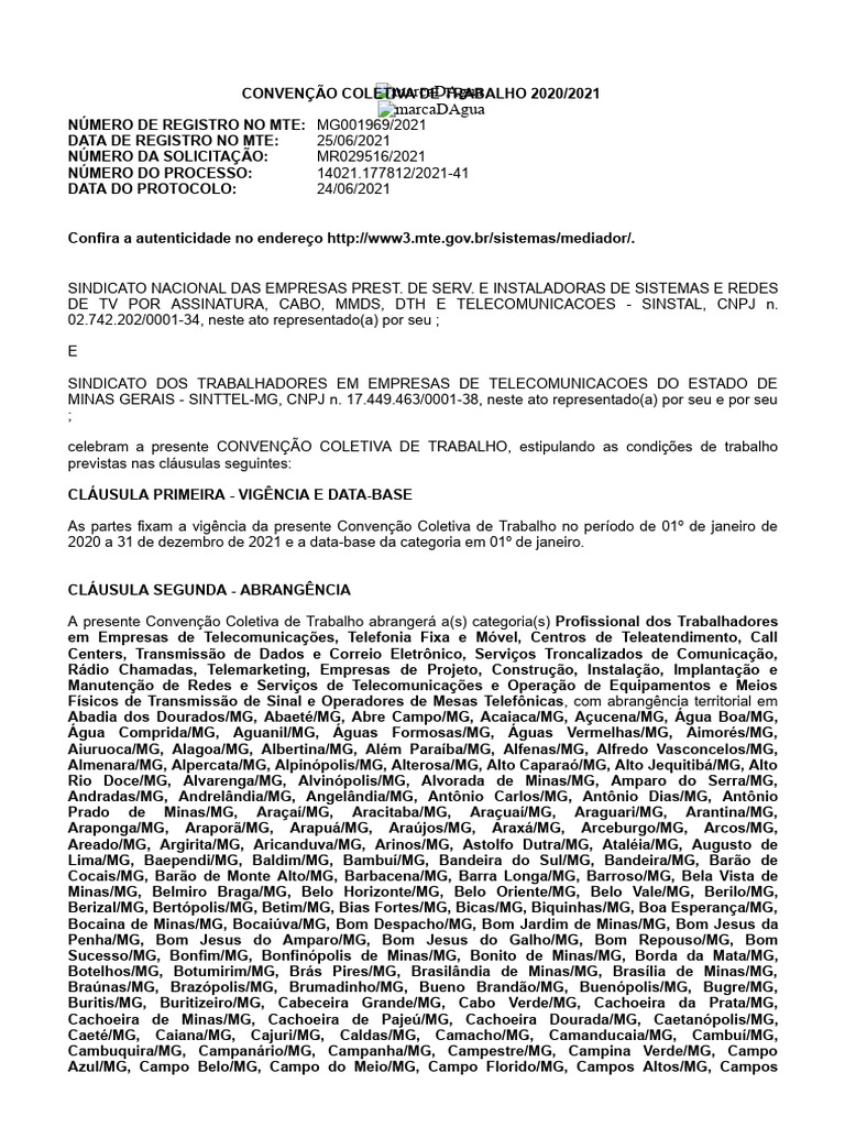 CCT 2021 - Telemarketing MG | PDF | Férias trabalhistas | Salário