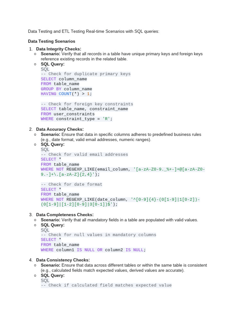 SQL Queries for Data and ETL Testing | PDF | Sql | Computer Data