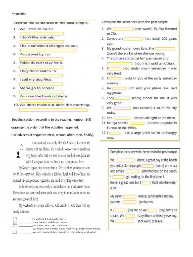 Sequence of Yesterday's Activities | PDF