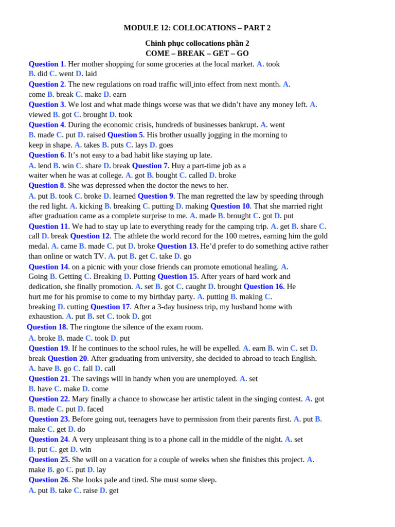 Module 12_collocations – Part 2 | PDF