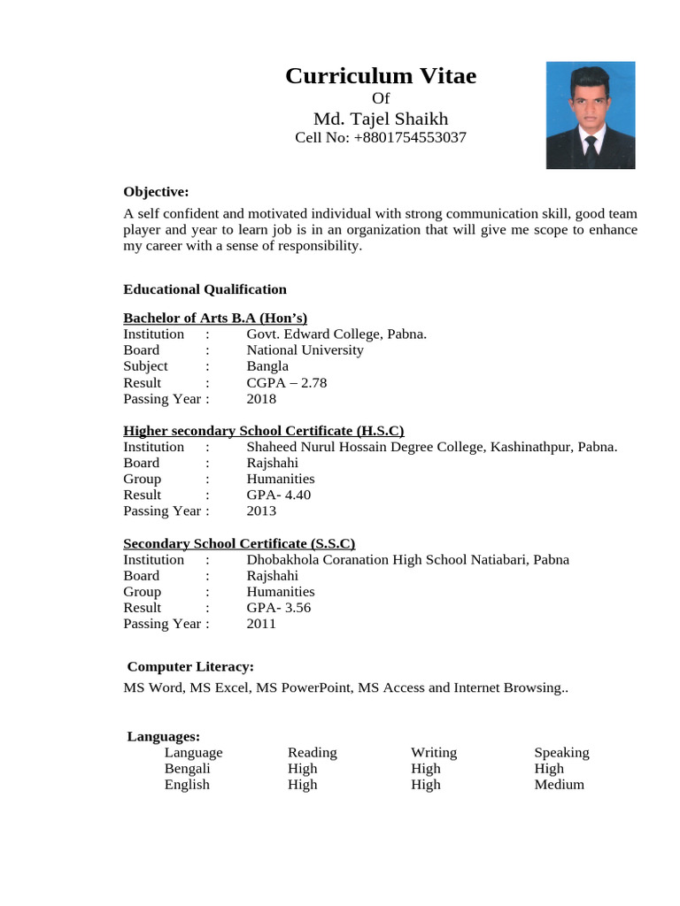CV of Md. Tajel Shaikh | PDF