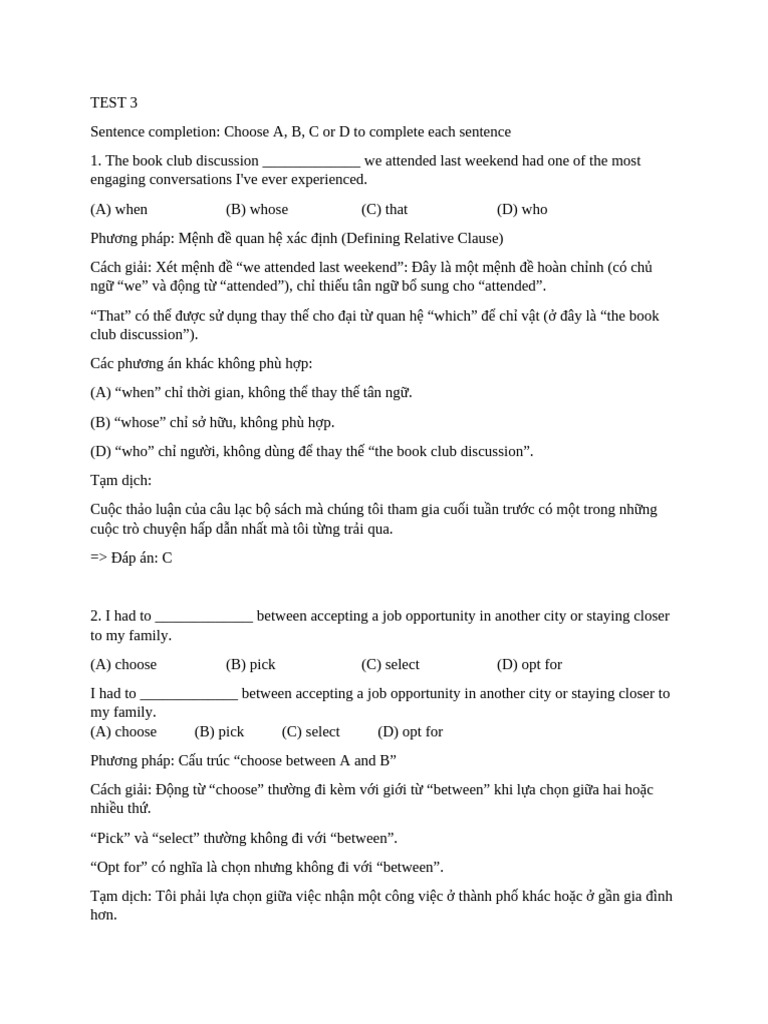 Test 3 in đậm | PDF