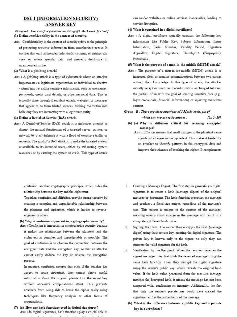 Answer 5th Semester Information Security | PDF | Encryption | Public Key Cryptography