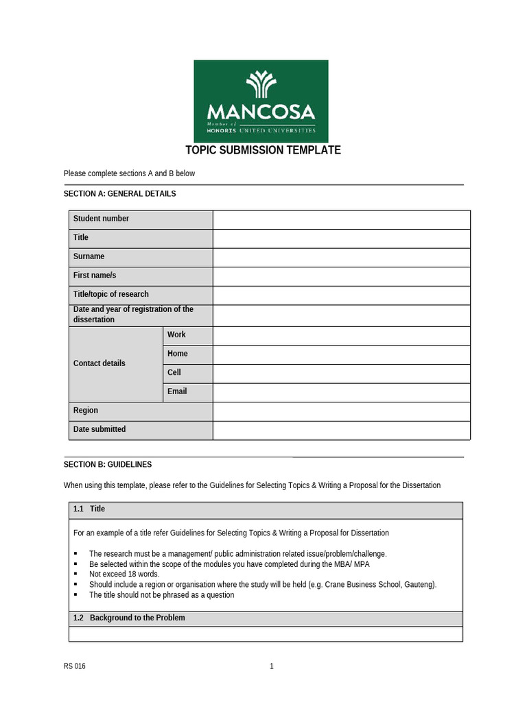 Dissertation Topic Submission Guide | PDF | Science | Scientific Method